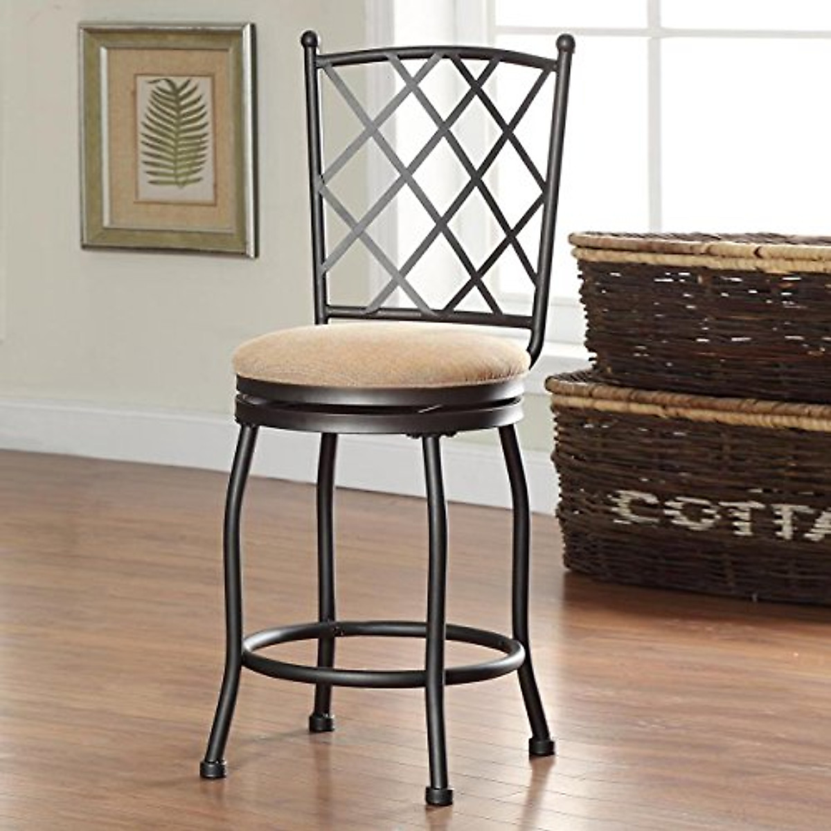 Homepop Home Decor | Metal Counter Height Bar Stools | 24" Bar Stools With Back | Decorative Home Furniture (Tan)