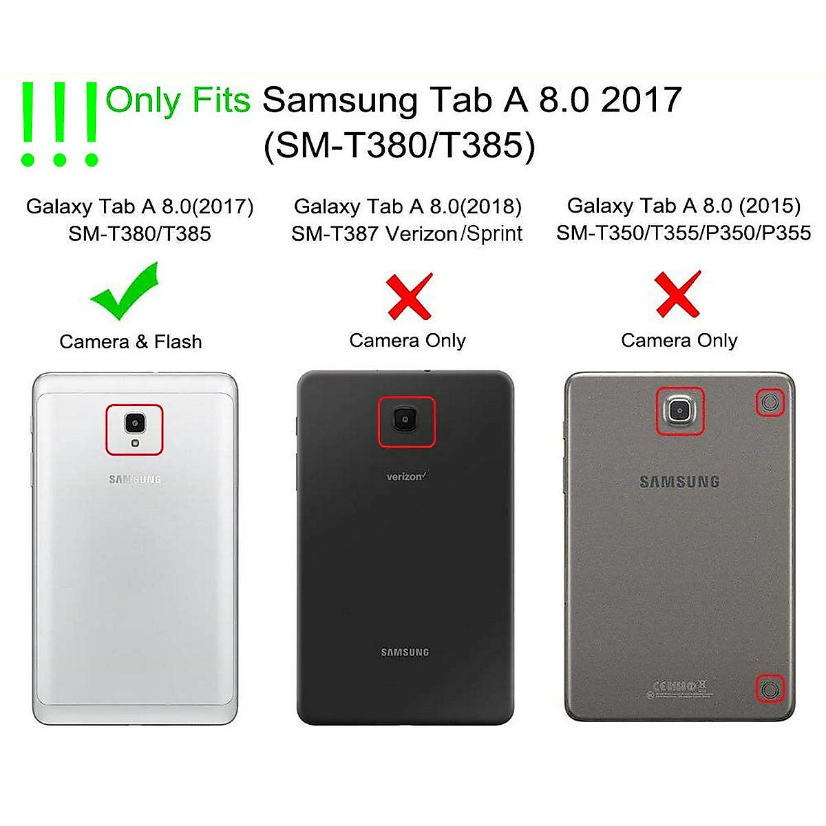 Kepuch Custer Case for Samsung Galaxy Tab A 8.0 2017 T380 T385, PU Leather Case Cover for Samsung Galaxy Tab A 8.0 2017 T380 T385 - Black