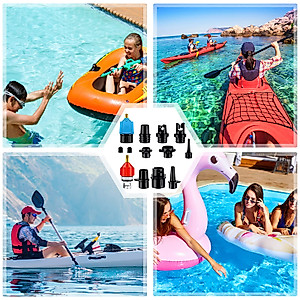 Treela Inflatable Pump Adaptor Air Pump Adapter Compatible with SUP Inflatable Car Air Compressor Valve Adapter with 9 Air Valve Nozzle for Paddle Board Inflatable Boat (Classic,Orange, Blue)