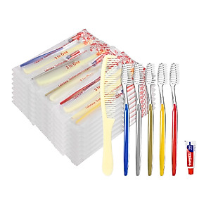 fafortune 50 Pack Disposable Toothbrushes with Toothpaste and Comb for Homeless Individually Wrapped-Suitable for Hotel,Air Bnb,Shelter/Homeless/Nursing Home/Charity(（50 pcs）)