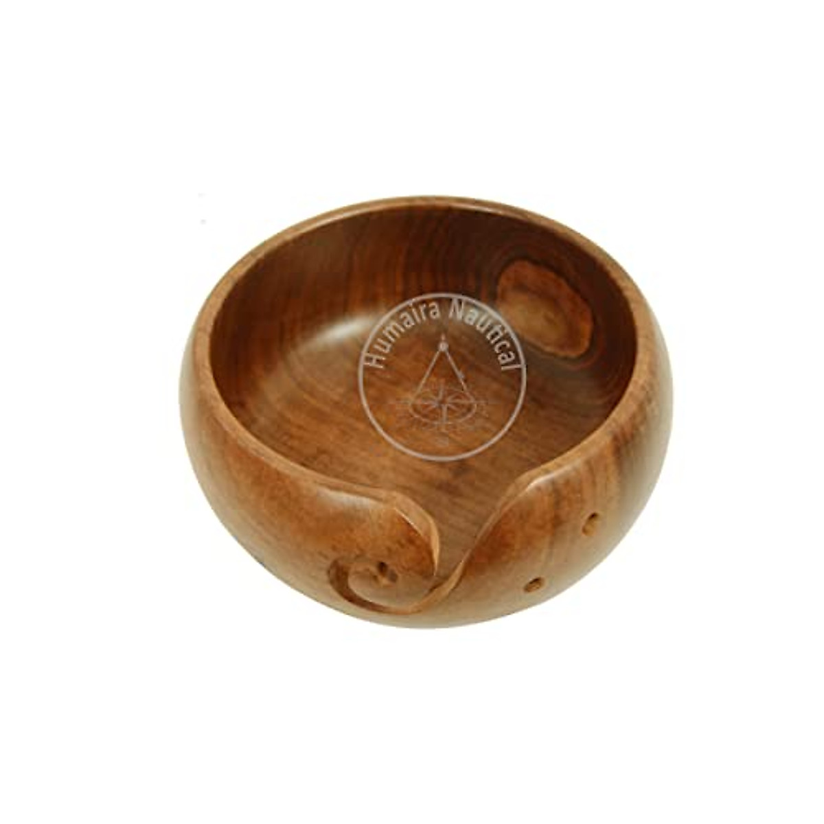 Humaira Nautical Wooden Yarn Bowl, Knitting Yarn Bowl with Holes Storage Handmade to Prevent Slipping Perfect Yarn Holder Bowl for Crocheting and Knitting Mothers Day Gift, DIY Crafts Tools