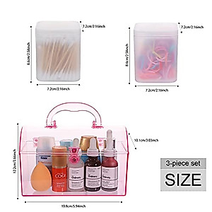 Plastic Square Storage Bin-Cabinet,Gift Box Portable Vanity Organizer with Secure Lid and Handle, Clear Container Box for Toiletries (1 Red Box + 2 Smaill Boxs)