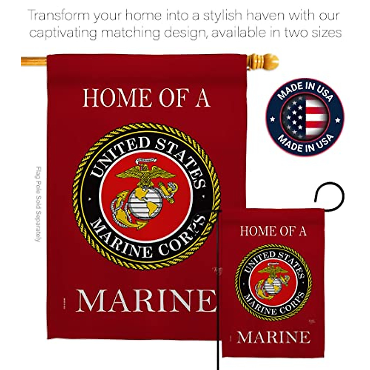 Home of Marine Corps Garden Flag Wall Decor Armed Forces USMC Semper Fi Tapestry Official United State American Military Memorabilia Banner Remembrance Retire Outdoor Yard Memorial Veteran Gifts Made In USA