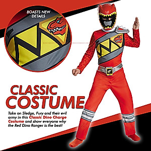 Red Power Rangers Costume for Kids. Official Licensed Red Ranger Dino Charge Classic Power Ranger Suit with Mask for Boys & Girls, Small (4-6)