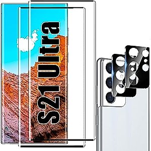 Arshek [2+2 Pack] Galaxy S21 Ultra Screen Protector, 9H Tempered Glass Include two Camera Lens Protector,Ultrasonic Fingerprint Compatible,3D Curved, HD Clear for Samsung 5G Protector