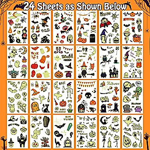 Partywind 250 Styles Glow Halloween Party Supplies, Luminous Halloween Temporary Tattoos for Kids Birthday Party Decorations Favors, Halloween Gifts Goodie Bag Fillers (24 Sheets)