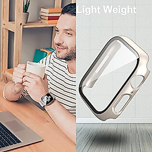 Landhoo 6 Pack case for Apple Watch Series SE/6/5/4 44mm Screen Protector with Tempered Glass, Hard PC HD Full Cover Protective iwatch.