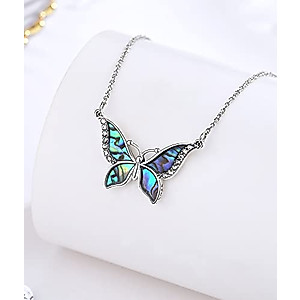 INFUSEU Small Butterfly Necklace Womens Abalone Pendant Jewelry 925 Sterling Silver