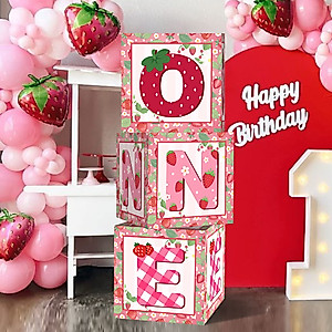 Strawberry Balloon Boxes 1st Birthday Party Supplies Strawberry Backdrop One Birthday Balloon Blocks Decorations for Baby Girl First Birthday Strawberry Party Decorations Supplies