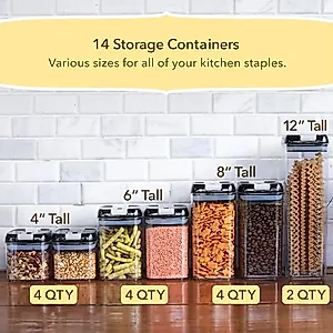 Simply Gourmet Food Storage Containers for Kitchen Organization - Pack of 6 （1.2L/5 Cups） BPA-Free Airtight Organizers for Flour, Sugar, Coffee & More - Includes Label & Marker