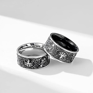 OIDIMS Tree of Life Odin Crow Ring Stainless Steel Vintage Nordic Viking Celtic Stacked Middle Finger Knuckle Rings for Men Women Bff Birthday Christmas Jewelry Gift (10)