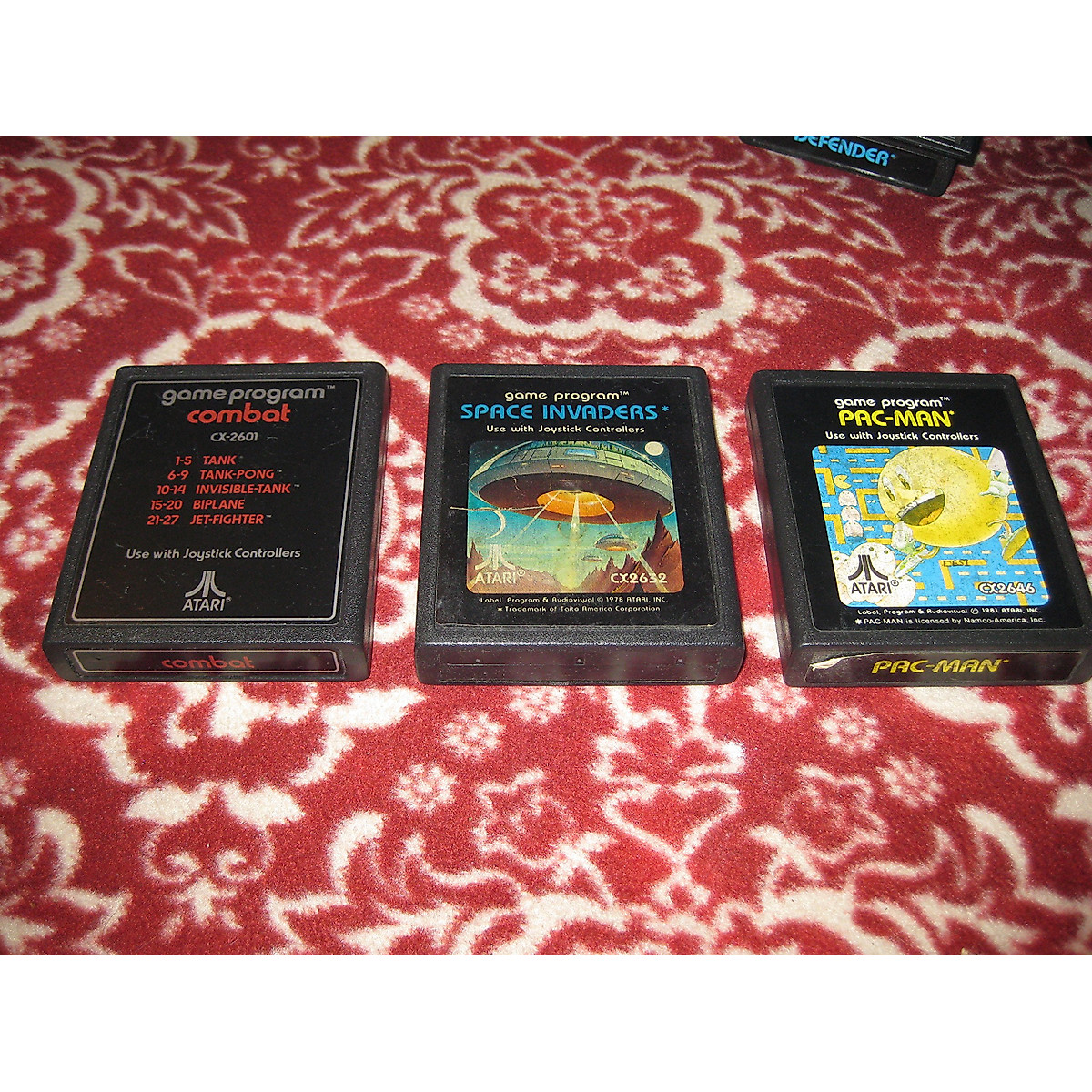 Atari 2600 3-Game Cartridge Lot - Pac-Man Combat Space Invaders