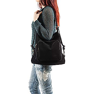 Women Leather Backpack/Purse - Handmade Convertible Hobo Shoulder Bag from Genuine Suede Leather