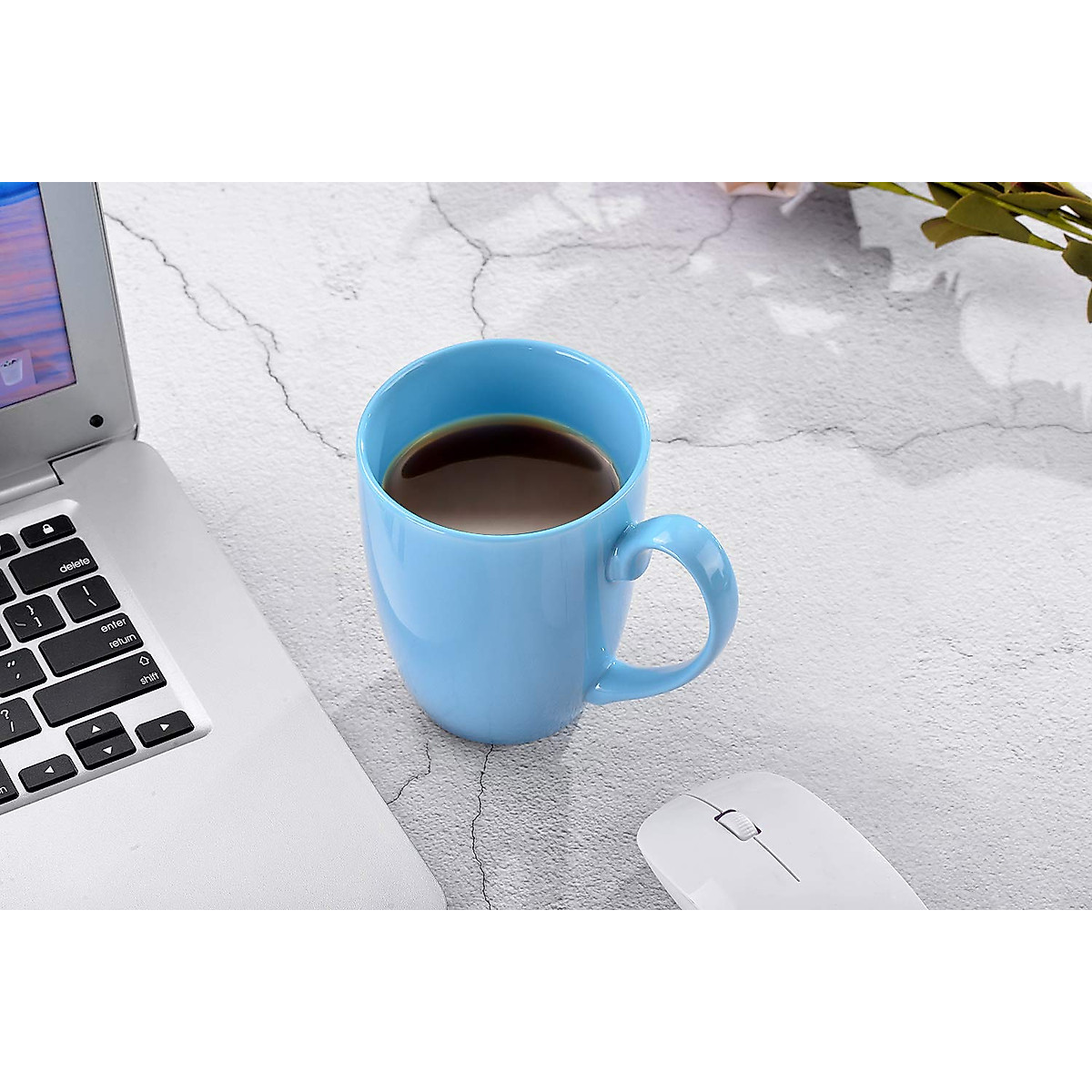 MIWARE 13 Ounce Porcelain Mugs, Set of 6, Tea and Coffee Mug Set, Multicolor (Multicolor, 13OZ)