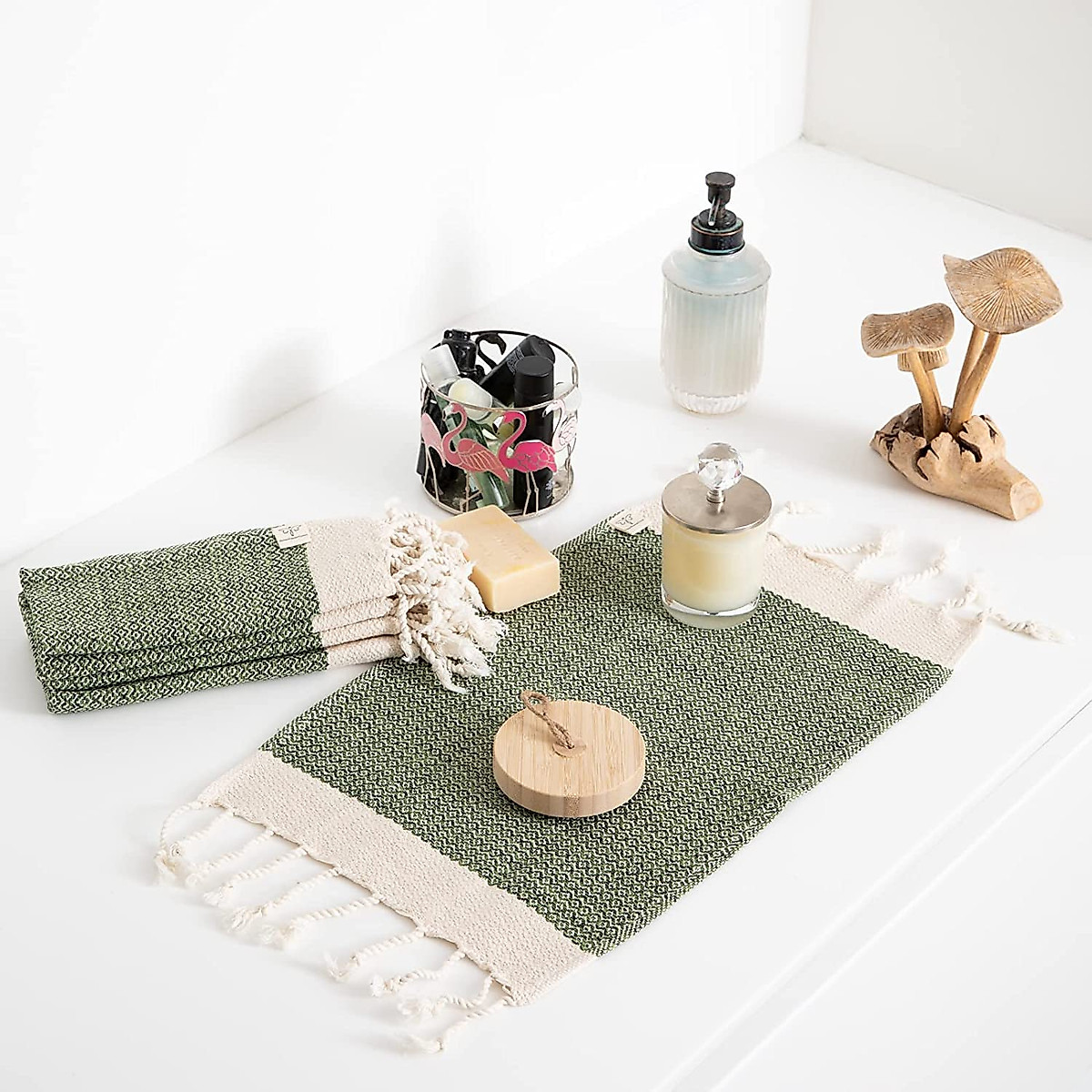 Smyrna Turkish Cotton Wash Cloths Pack of 6 | 12"x17" | Versatile Bath Towels for Bathroom, Hotel, SPA, Gym | Soft, Absorbent, Prewashed and Quick Dry Turkish Hand Towels, Beige