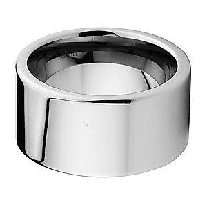 GoldenMine 12mm Flat Tungsten Comfort-Fit Wedding Band Ring (Size 8 to 15) - Size 15