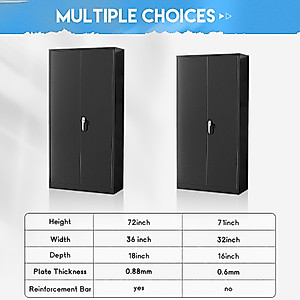 Greenvelly Metal Storage Cabinet, 72” Black Locking Storage Cabinets for Home Office Steel Filing Cabinet with Doors and Adjustable Shelves, Lockable Metal Tool Storage Cabinet for Garage, Business