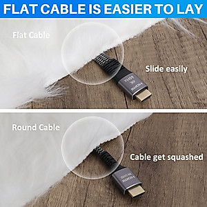 Flat HDMI Cable (2 Pack, 2FT+ 2FT), 4K HDMI High Speed Braided Cord, Pure Copper, Supports 4K@60Hz 2160p 1080p HDR HDCP 2.2 ARC Full 3D (with 25 Ties and 2 HDMI Adapters)- 2 Feet-2 Pack
