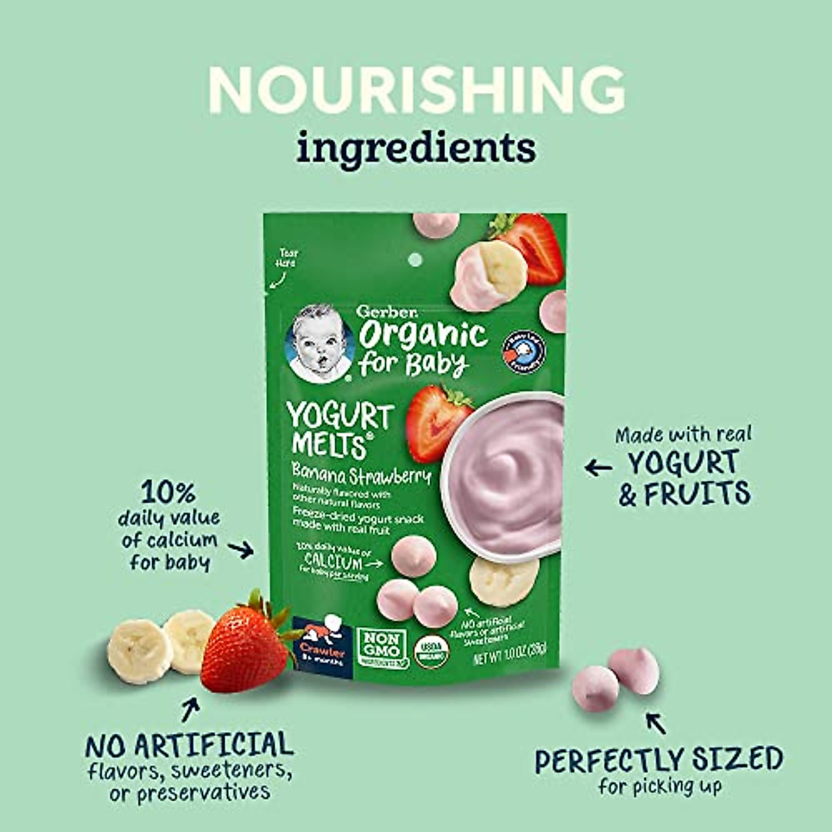 Gerber Baby Snacks Organic Yogurt Melts, Banana & Strawberry, 1 Ounce (Pack of 7)