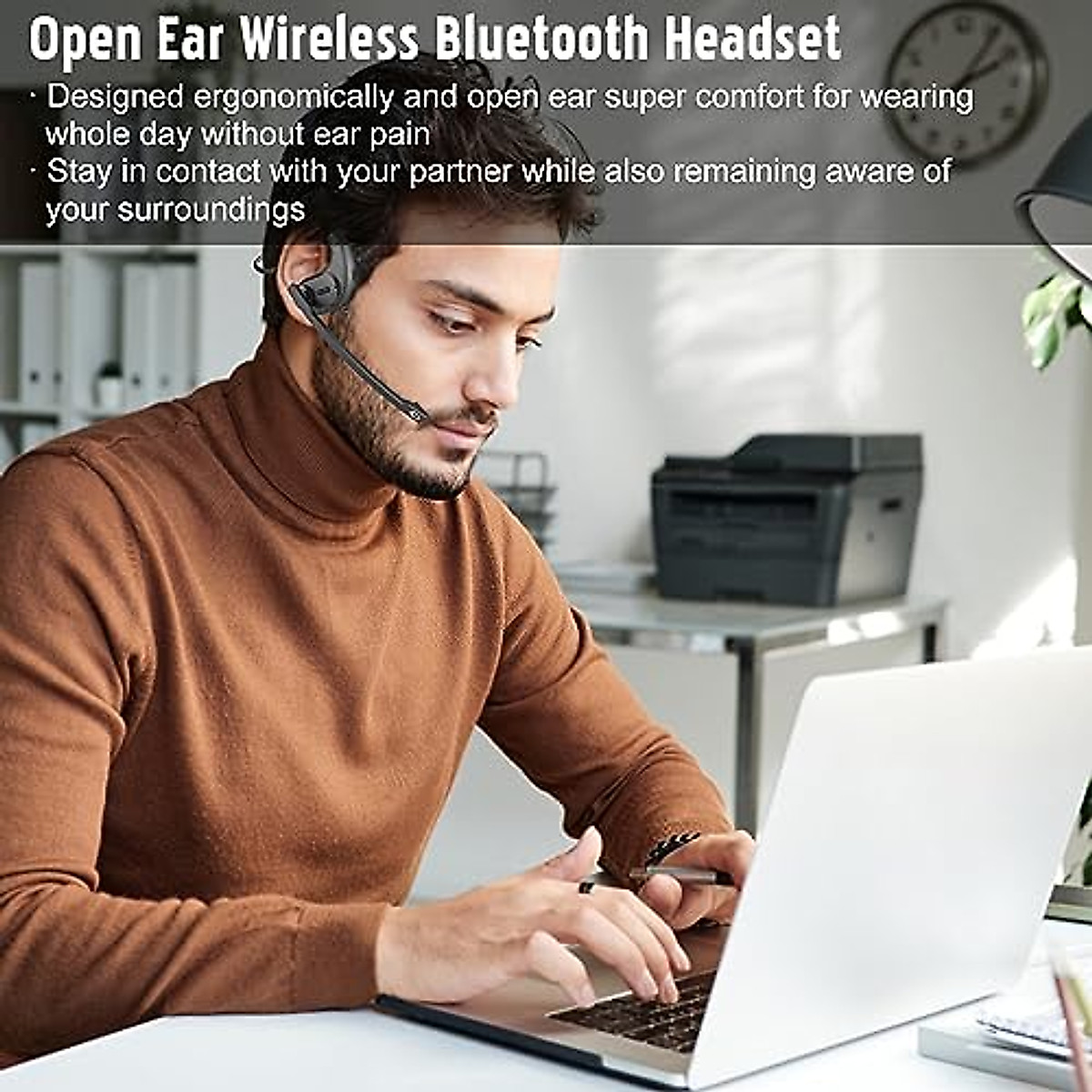 Giveet Bluetooth 5.3 Headset with Detachable Microphone, DSP Noise Cancelling Wireless Headset for Phone PC Laptop, Open Ear Comfort Headphones for Office Home Working Driving Running, 12 Hrs Playtime