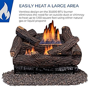 Duluth Forge DLS-18T-2 Dual Fuel Ventless Fireplace Logs Set with Thermostat, Use with Natural Gas or Liquid Propane, 30000 BTU, Heats up to 1000 Sq. Ft, Stacked Red Oak, 18 Inches