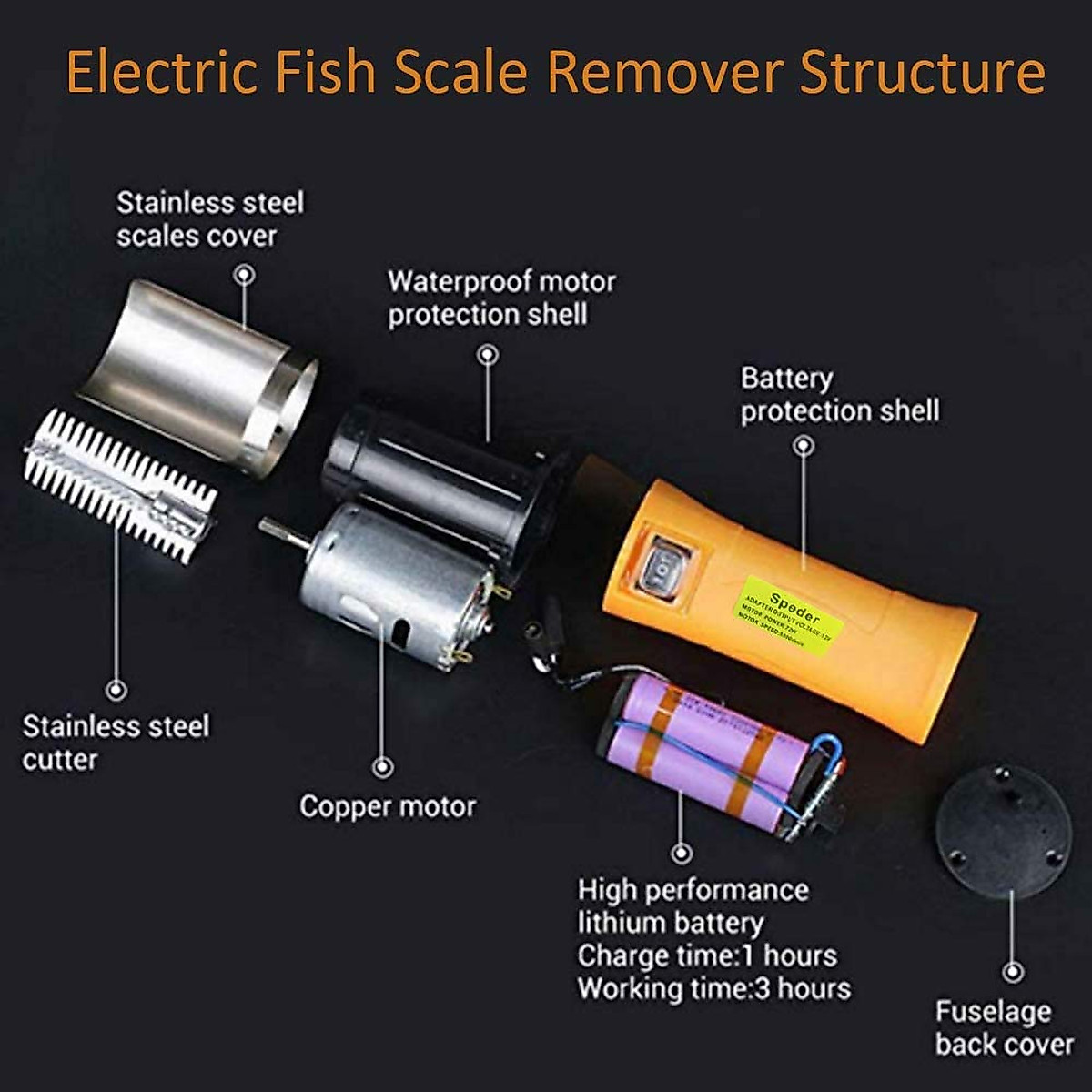 Electric Fish Scaler,Viiwuu Portable Automatic Powerful Cordless Fish Scaler Scale Scraper Remover Cleaner Skinner Kit Build in 12V Rechargeable Battery Electric Fish Scaler Remover