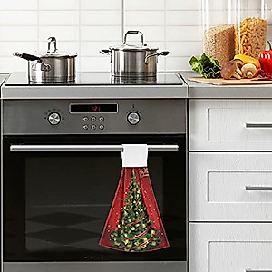 ALAZA Christmas Starry Tree Red Kitchen Hand Towel Home Decor Hanging Towels 2PCS Soft Absorbent Cloth Tie Towels for Bathroom Laundry Room 14 x 18.2 Inches