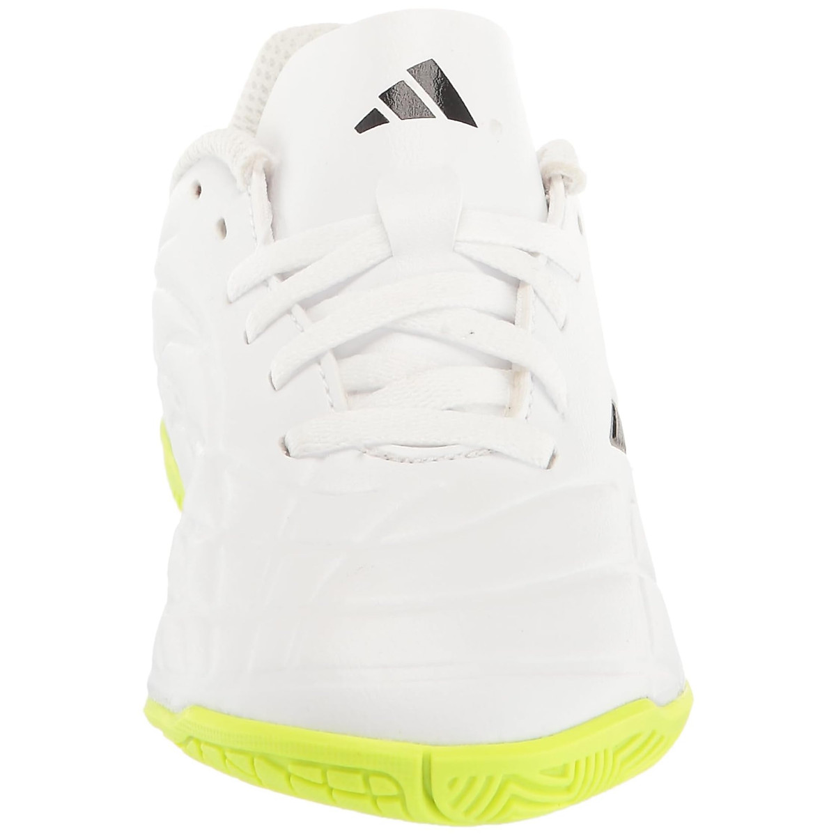 adidas Copa Pure.4 Indoor Sneaker, White/Core Black/Lucid Lemon, 2 US Unisex Little Kid