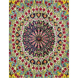 Unique Loom Vita Collection Bright Bohemian Over-Dyed Circular Floral Patterned Traditional Vintage Area Rug, 8 ft x 10 ft, Multi/Yellow