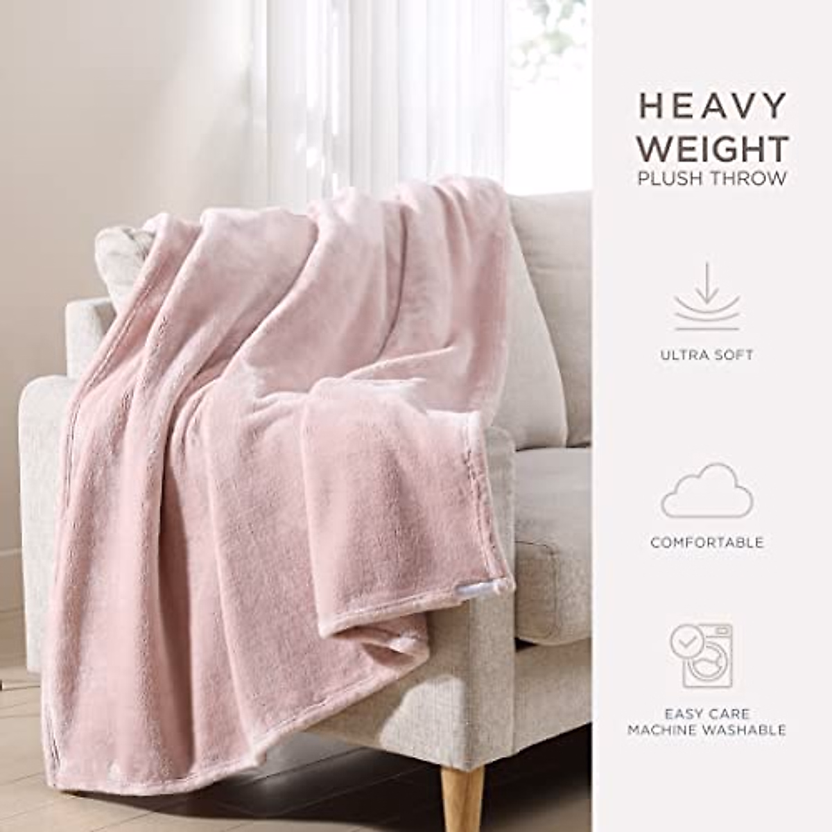 Stassie Home – Luxurious Throw Blanket – 500 GSM – Heavyweight Plush – Supreme Softness – 50” x 70” (Blush)
