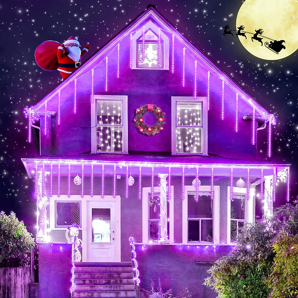 JMEXSUSS Purple Solar Christmas Lights Outdoor Waterproof, 8 Tube 144 LEDs Solar Meteor Shower Rain Lights, Solar Lights for Christmas Tree Halloween Patio Bush Holiday Party Decoration