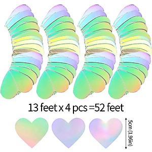 Fecedy 4 Pack Iridescent Love-Heart Garland Hanging Neon Streamers Banner for Birthday Bachelorette Baby Bridal Shower Engagement Valentines Decoration