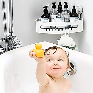 TAILI Suction Corner Shower Caddy Corner Shower Shelf Shower Basket Wall Mounted Shower Holder Organizer for Shampoo, Plastic White Shower Suction Caddy for Kitchen & Bathroom, Drill-Free Removable