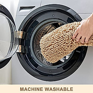 TECHMILLY Soft Fluffy Chenille Bathroom Rugs, Non Slip Absorbent Bath Mats for Bathroom, Washable and Quick Dry, Khaki, 17" x 24"