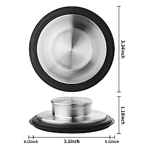 ROYALEAD 2pcs Sink Bath Plug 86mm Stainless Steel Chain Hook Simple Installation for Kitchen Bath Sink Drain Stopper Plug