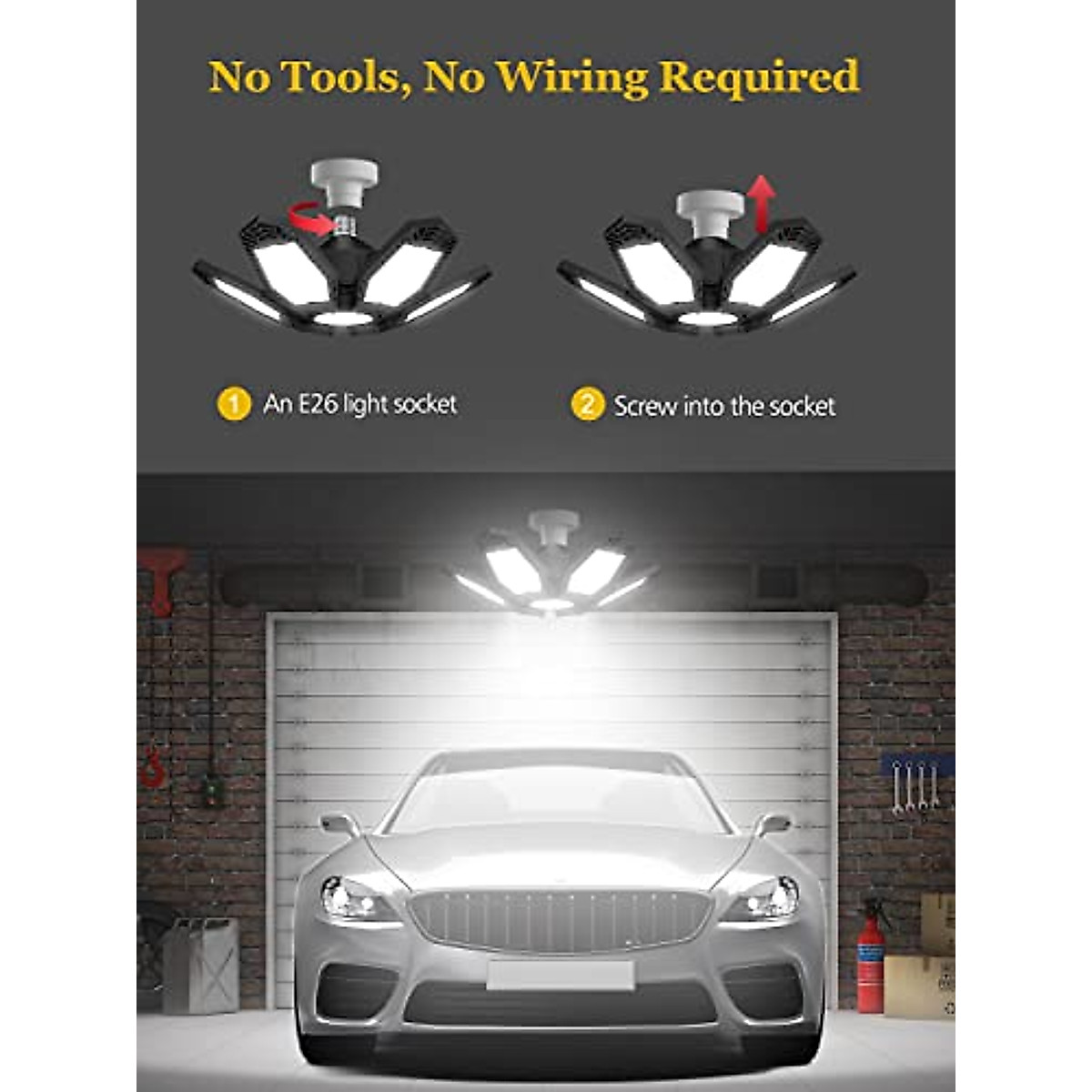 ARSALI 2 Pack LED Garage Light,120W 6+1 Panels Deformable 6500K LED Garage Ceiling Light Multi-Position Adjustable E26 Shop Lights for Garage, Basement, Barn, Workshop, High Bay Light