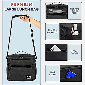 BAGBEBAG Lunch Bag for Men Women, Insulated Lunch Bag Women Man, Adult Lunch Box for Men Women, Large Lunch Bag for Office Work Picnic, Leak-proof Cooler Bag, 24-Can,14L (Black)
