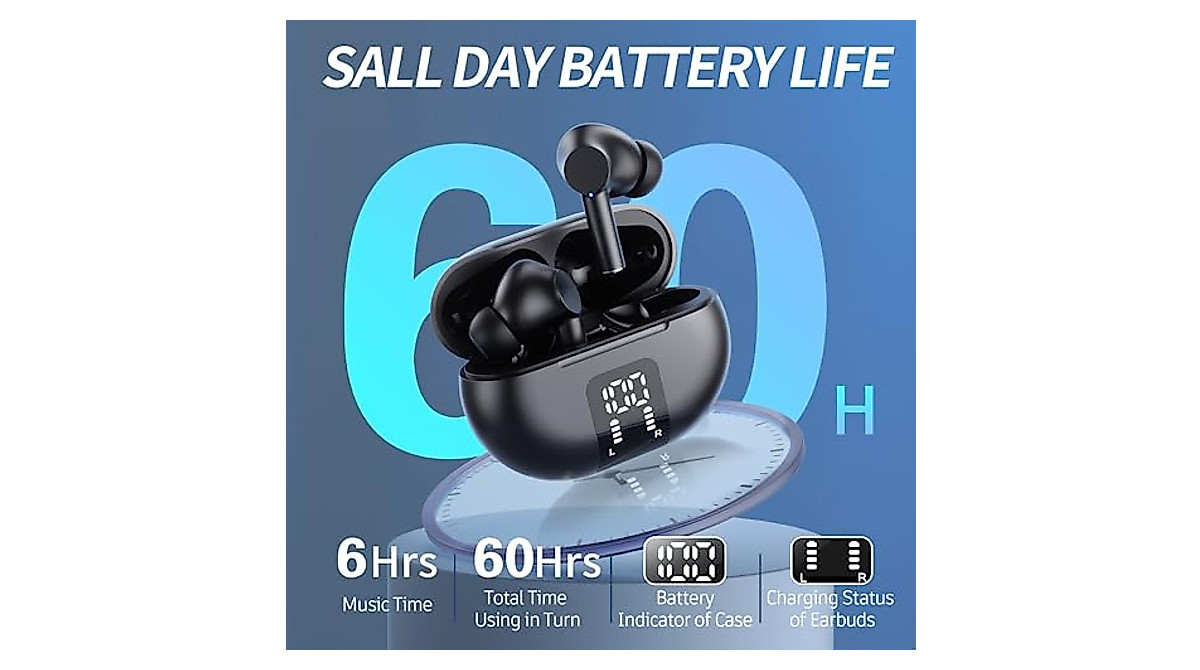 Wireless Earbuds with 60H Playtime & Noise Cancellation