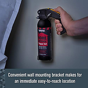 SABRE Red Home Defense Pepper Gel With Wall Mount For Easy Access, Max Strength OC Spray, UV Marking Dye Helps Identify Suspects, Full Hand Grip For More Accurate Aim, Secure Pin Safety, 32 Bursts