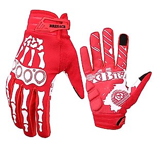 BRZSACR Cycling Gloves Full-Finger Gloves Skeleton Bones Motorcycle Bike Gloves Mountain-Padded Road Bicycle for Men Women Non-Slip and Resistance to Abrasion for Biking Climbing Hiking.(Red.XL)