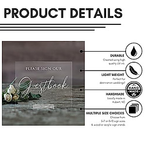 Elegant Please Sign Our Guestbook Acrylic Modern Wedding Sign with Included Clear Acrylic Base - Perfect for Weddings (8X10 or 5X7 with Clear Acrylic Stand) - Sweet Carolina Collective