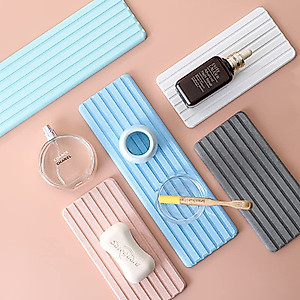 NiuYichee 2 PCS Water Absorbent Diatomite Coasters Rectangle, Grooved Design, Water Absorbing Stone Used for Hand Soaps & Plants & toiletries in The Modern Home (White)