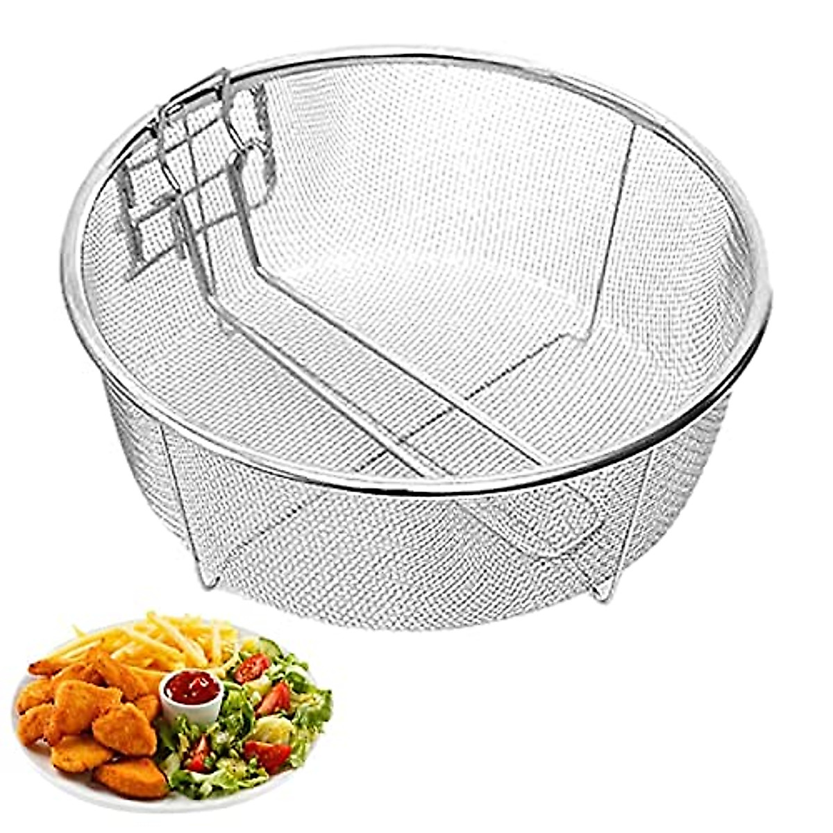 Stainless Steel Deep Fry Basket Fried Basket, Round Fryer Basket, Deep Wire Strainer for Frying, Oil Drainer Strainer Tool with Handle, Ideal for Chips, Fries, Shrimps