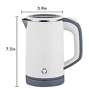 NARBOR Mini Electric Kettle, 0.8L Portable Travel Tea Kettle Stainless Steel Double Layer Hot Water Cordless BPA-Free, 600 W Boil-Dry Protection Boiler and Heater (white), (01)