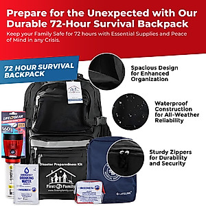 First My Family 4-Person Emergency Survival Kit with LifeStraw Water Filter - Disaster Preparedness Backpack with Hurricane and Earthquake Supplies, 72 Hour Survival Gear
