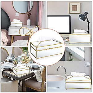 Sumnacon Tissue Box Cover Rectangle Mirrored Tissue Box,Gold Glass Tissue Box Holder, Stylish Tissue Cover for Bathroom Toilet Bedroom Living Room Table Home Office Bar Decor