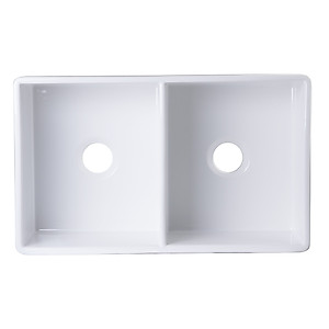 ALFI brand AB537 White 32-Inch Fluted Double Bowl Fireclay Farmhouse Kitchen Sink, White
