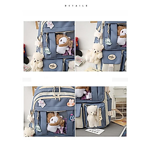 MWZING kawaii Backpack 5 Piece Backpack Set with handbag Pencil Box Small Cell Phone Purse Receive Bag with Pendant Pins pink