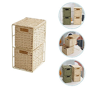 Cabilock Rattan Double Layer Basket wicker basket 3 drawer plastic storage 2 tier organizer baskets woven sliding basket plastic drawers for clothes pantry pvc imitation rattan egg to weave