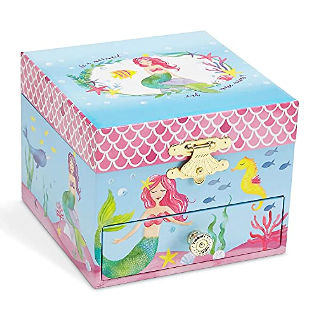 Jewelkeeper Mermaid Girl's Musical Jewelry Box, Underwater Design Pullout Drawer, Over The Waves Tune